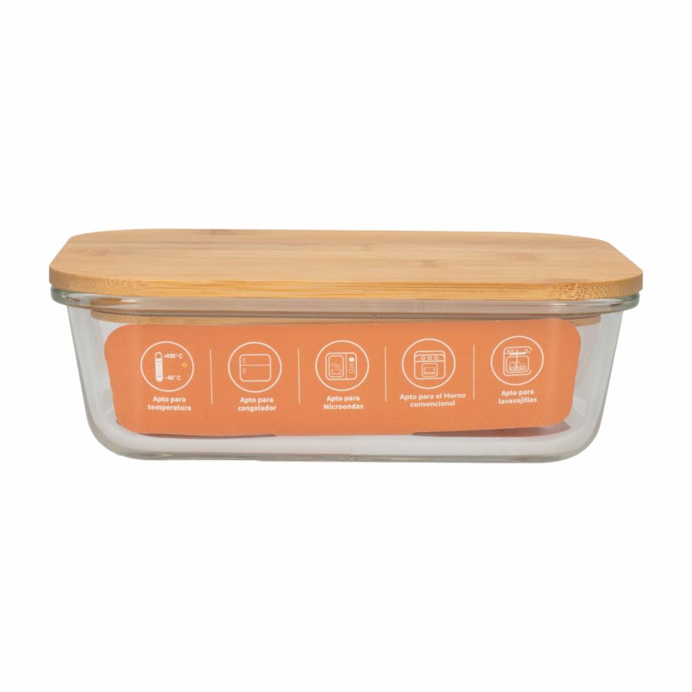 Repostero Refractario Con Tapa Bamboo FREE HOME 1 Litro - Megamaxi