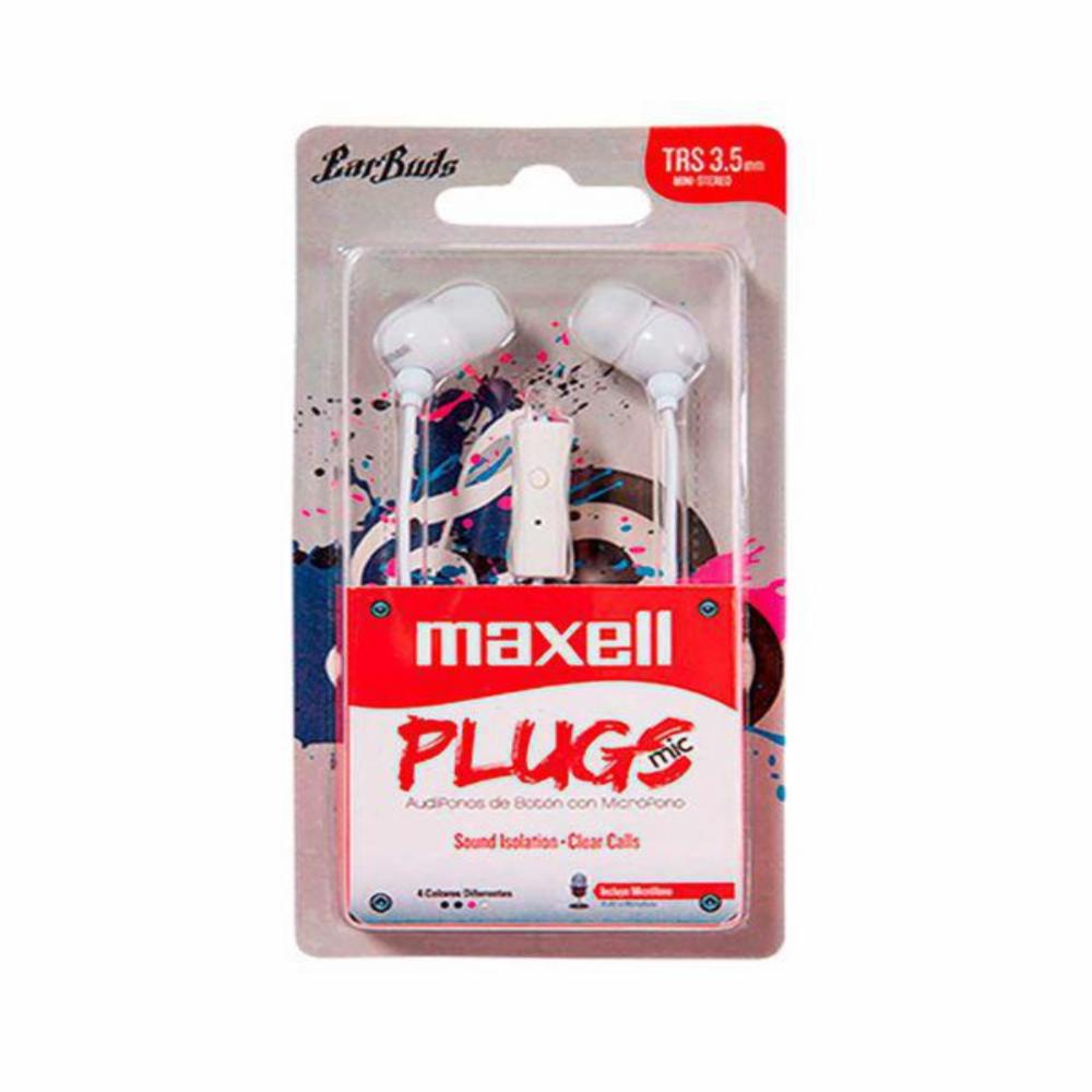 Audífonos Inserción Con Micrófono Plugz Blanco MAXELL Con Cable - Megamaxi