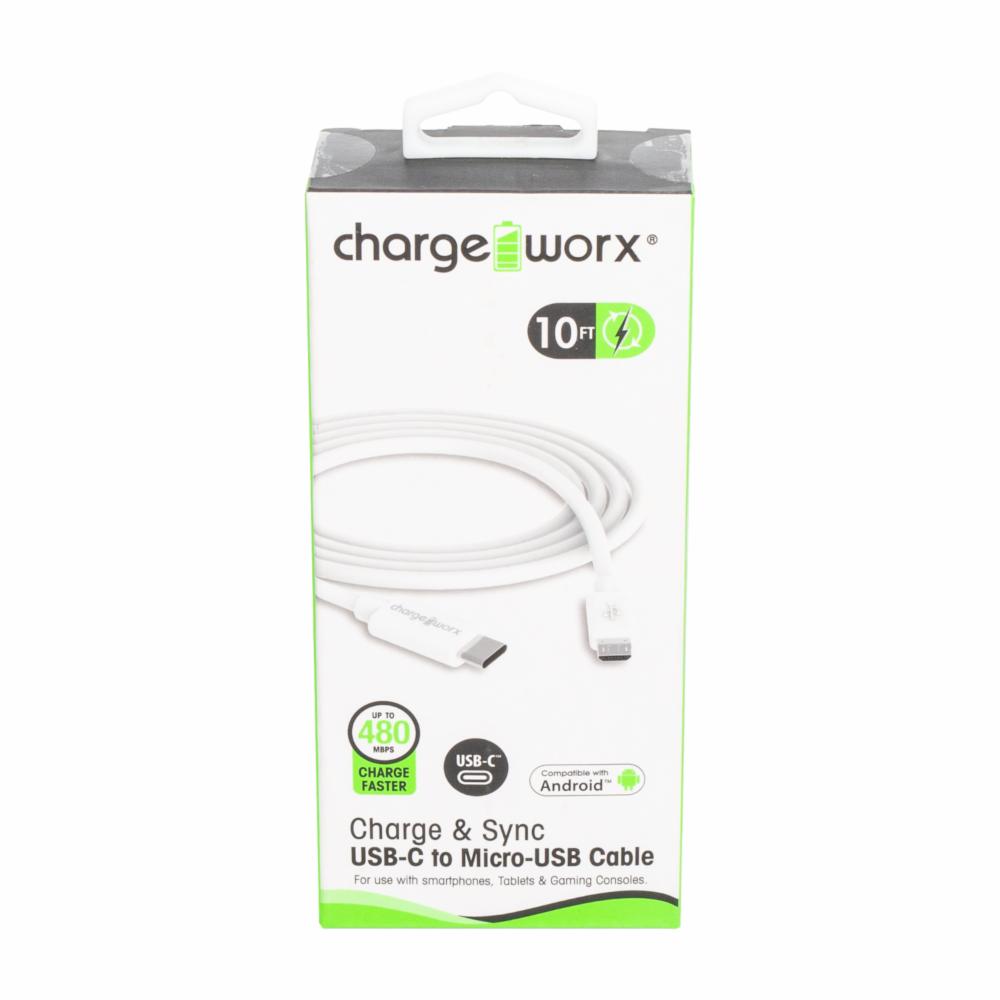 Cable Usb-c A Micro- Usb CHARGE WORX 10 Pies - Megamaxi
