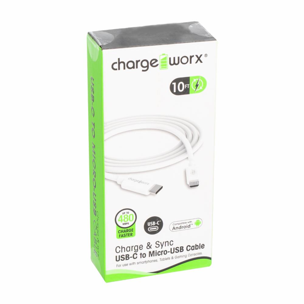 Cable Usb-c A Micro- Usb CHARGE WORX 10 Pies - Megamaxi