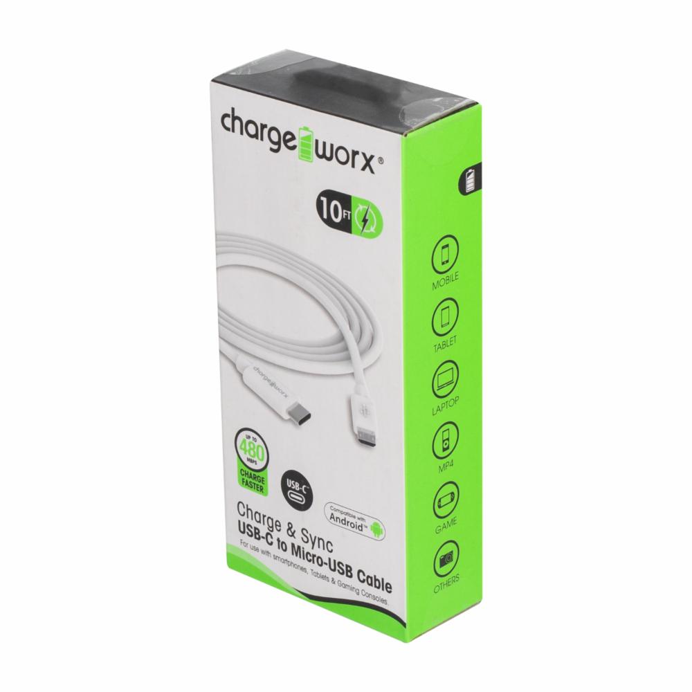 Cable Usb-c A Micro- Usb CHARGE WORX 10 Pies - Megamaxi