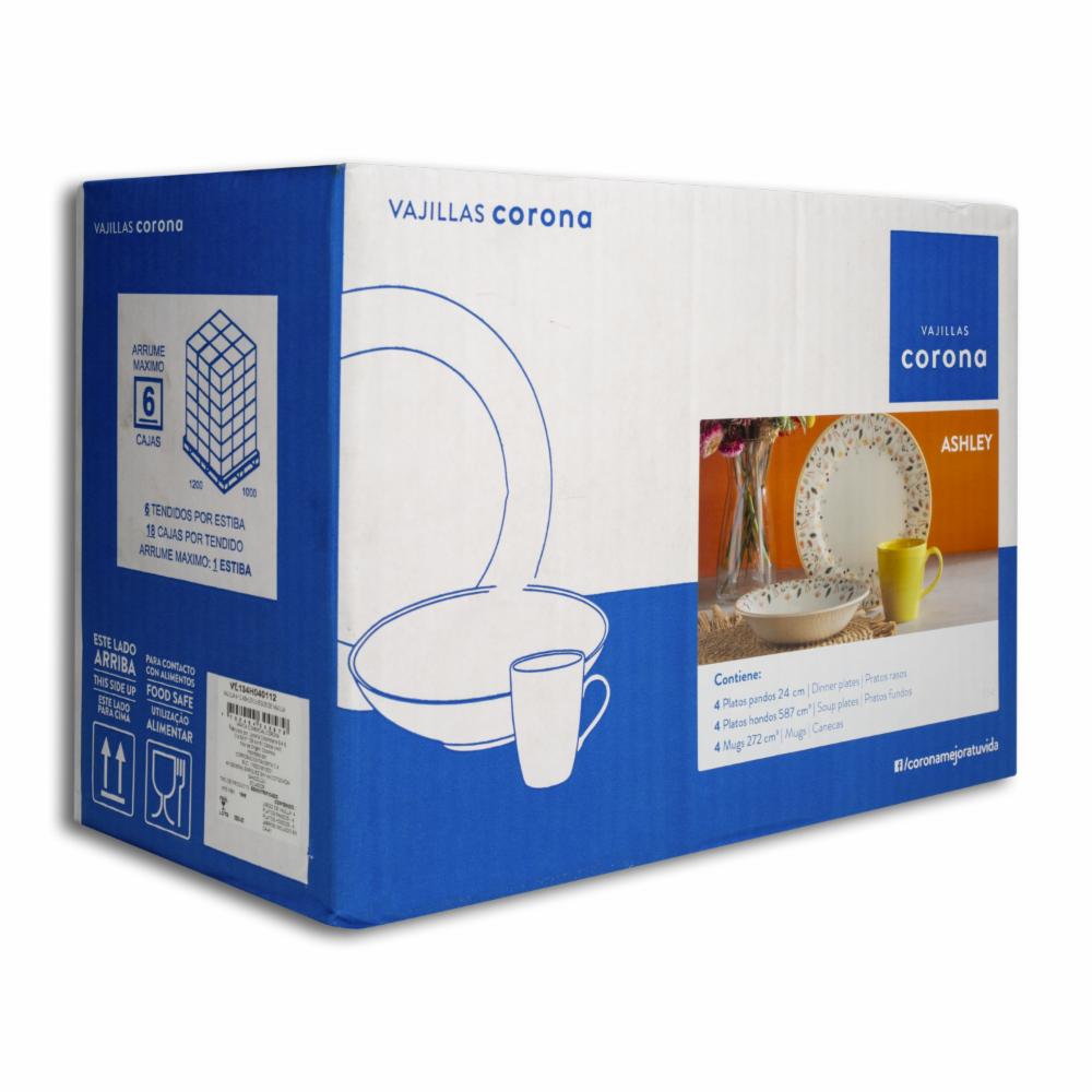 Vajilla 12 Piezas Redonda CORONA Ashley - Megamaxi