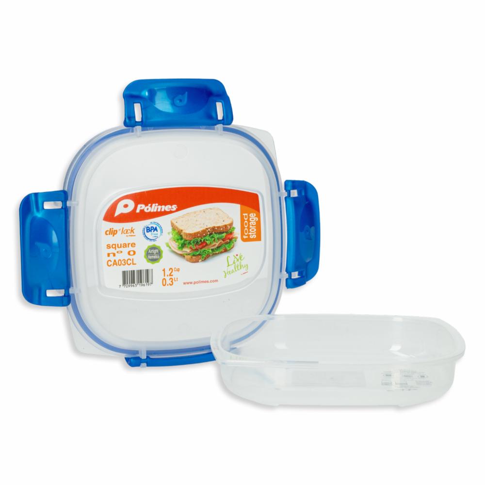 Repostero Plástico Clip N' Lock Cuadrado PÓLIMES 0,3 Litros - Megamaxi