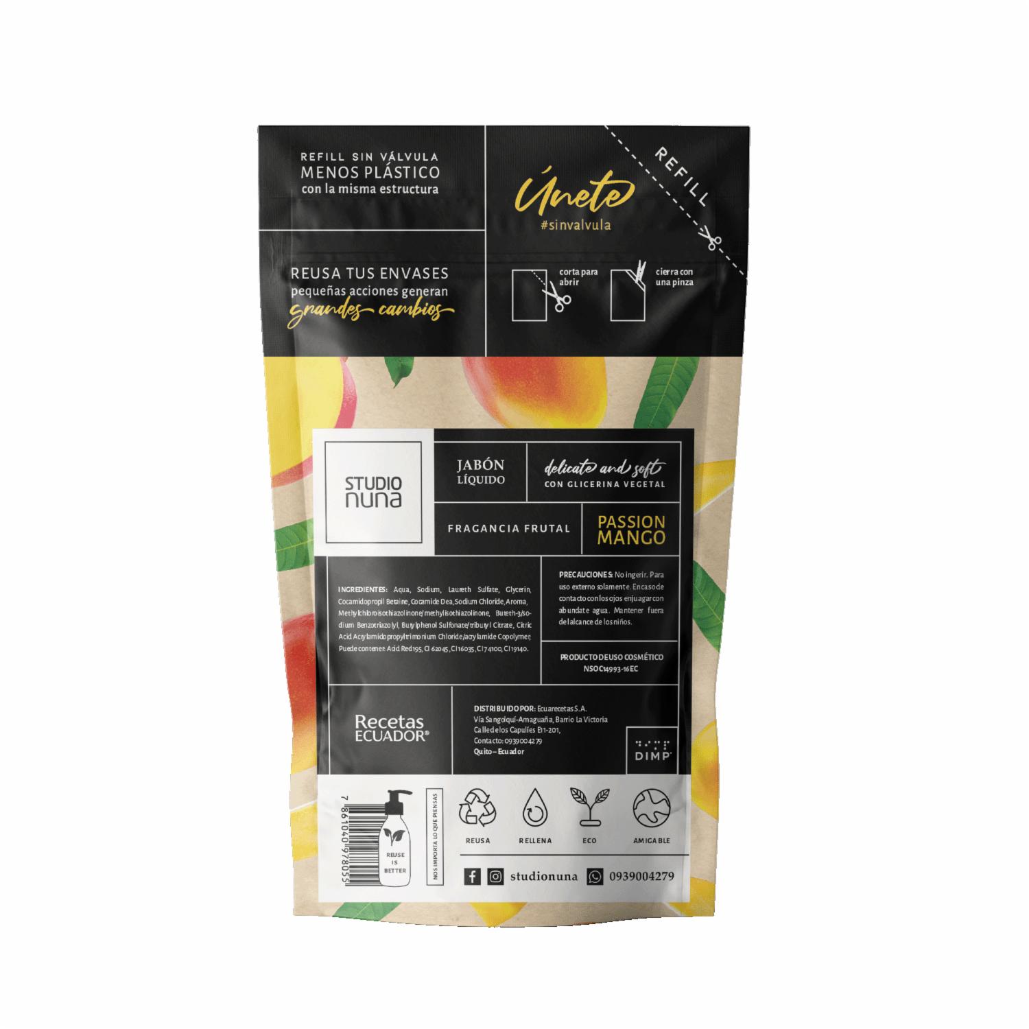 Jabón Líquido Con Glicerina Vegetal Aroma A Passion De Mango STUDIO NUNA 500 Ml - Megamaxi