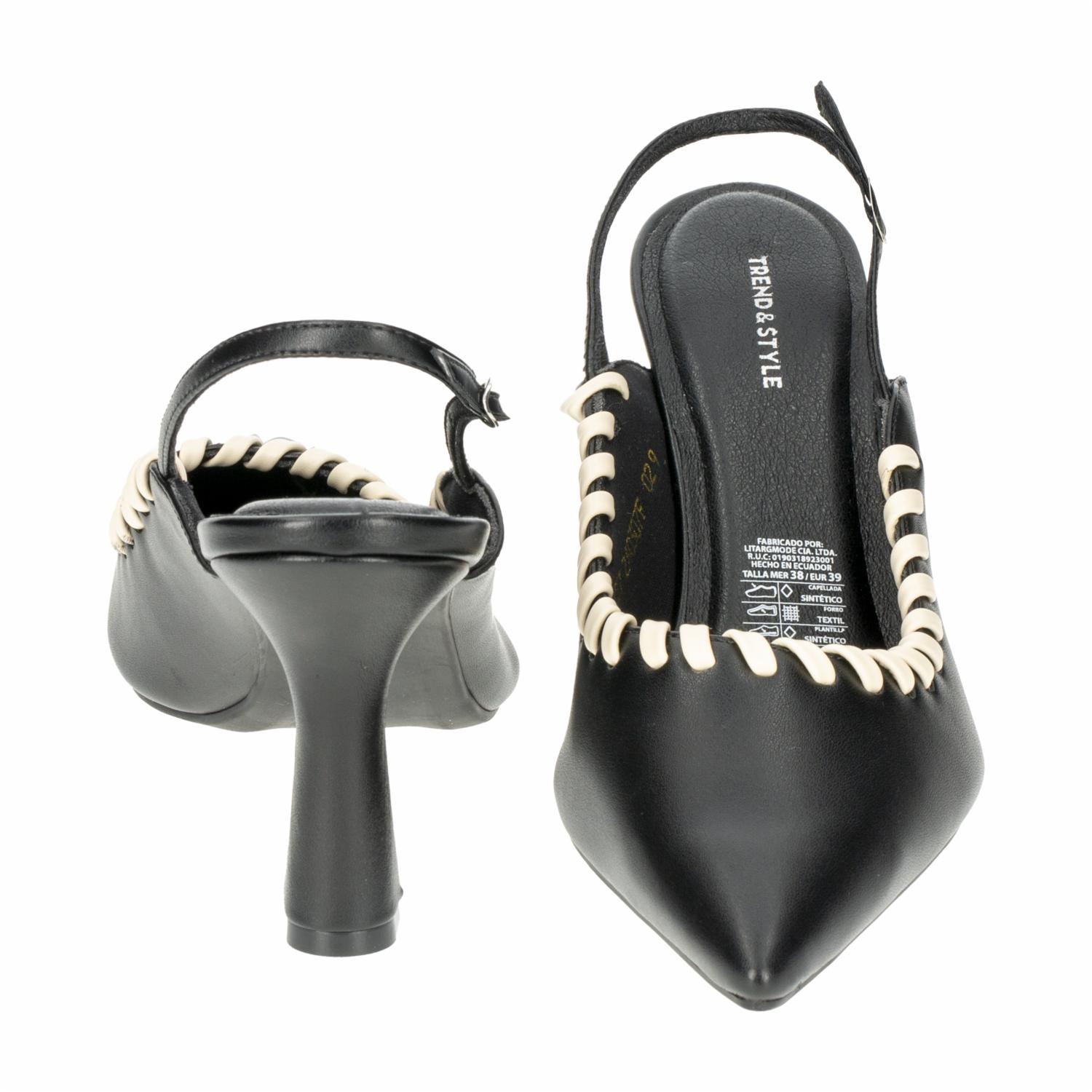 Zapato De Tacón Con Correa Al Talón Negra TREND & STYLE - Megamaxi