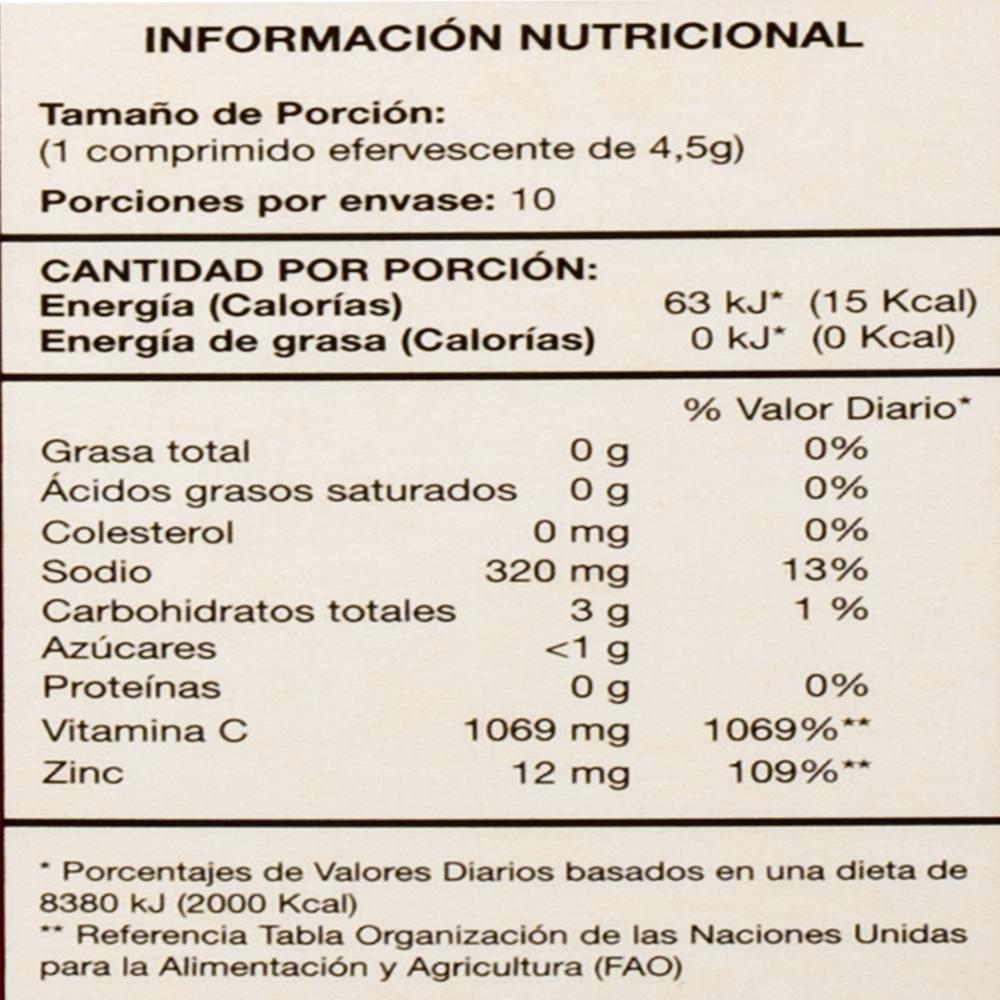 Vitamina C Efervescentes Mas Zinc 102 VITAMINA C 45 G - Megamaxi