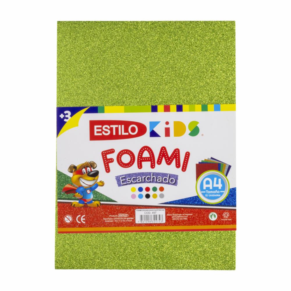 Foami A4 Escarchado Colores Surtidos ESTILO 10 Piezas - Megamaxi