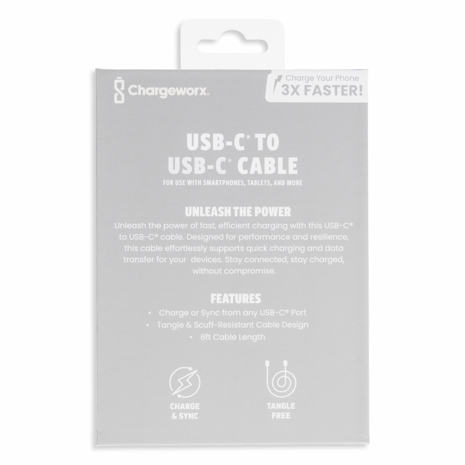 Cable De Carga Ráida Usb-C A Usb-C 6 Pies CHARGE WORX 60 W - Megamaxi